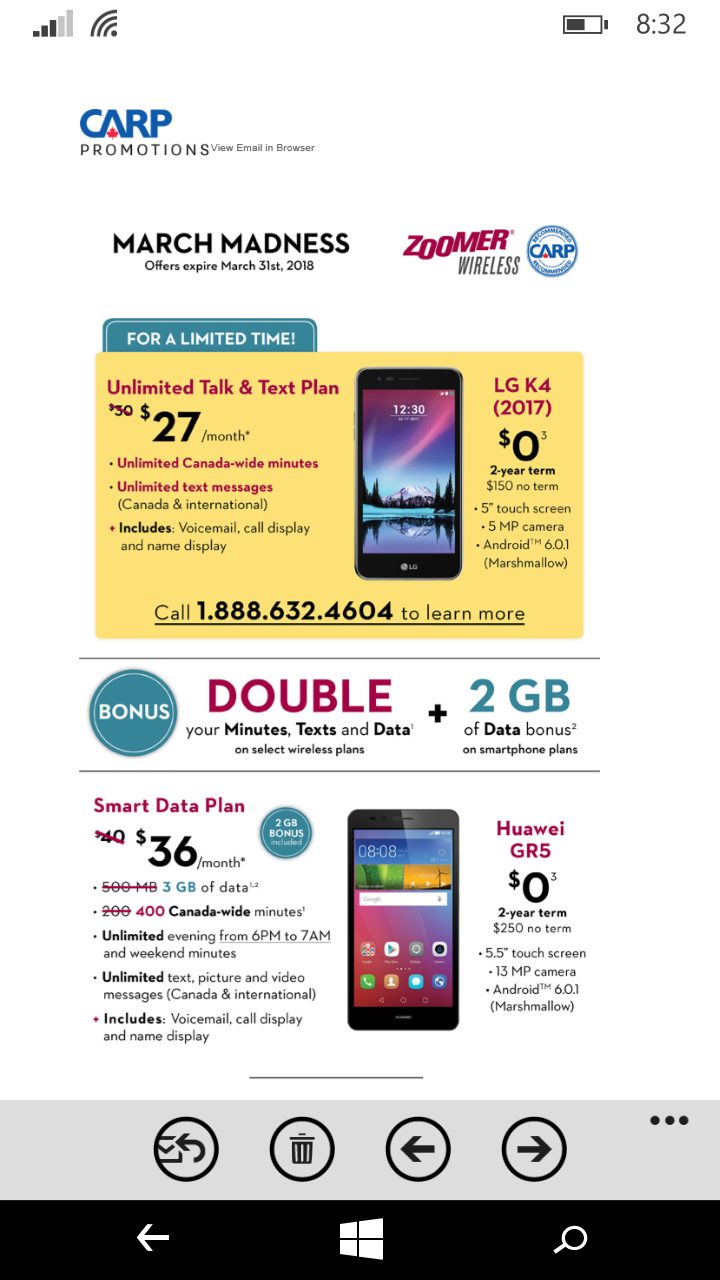 [Zoomer Wireless] Zoomer 36$ plan with 5GB data/800 min anytime ...