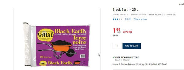 [Rona] Black earth organic soil 25L for 99 cents - RedFlagDeals.com Forums