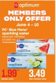 [Loblaws] PC Blue Menu Sparkling Water (12 Pack) - $1.99 for PC Optimum Members - RedFlagDeals ...