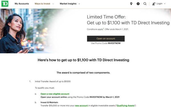 [TD Bank] [TD DI] Get up to $1,100 with TD Direct Investing 2020-2021 ...