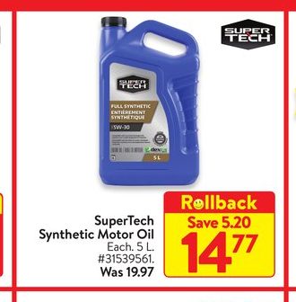 [Walmart] SuperTech Synthetic Motor Oil 5L $14.77 (Starts Jan 7, 2021 ...