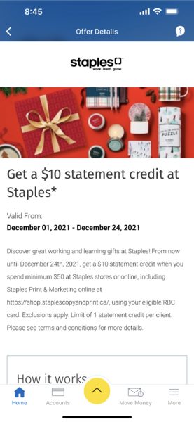 [Staples] RBC Offer- Get a $10 statement credit at Staples w $50 spend ...