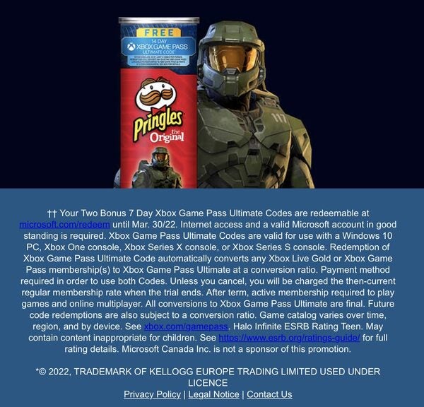 [Pringles] 2 x 7-Day XBOX Game Pass Ultimate Codes - RedFlagDeals.com ...