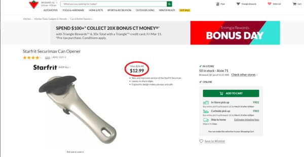 [Canadian Tire] Starfrit Securimax Can Opener 50% OFF at $12.99, reg ...