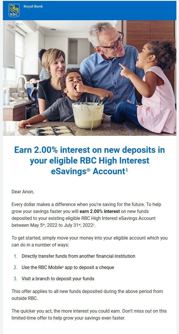 [Royal Bank] Earn 2.50% interest on new deposits in your eligible RBC ...
