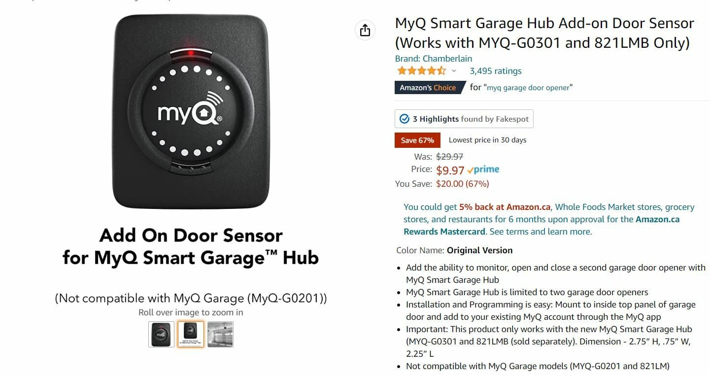 [Amazon.ca] MyQ Smart Garage Hub Add-on Door Sensor - $9.97 ATL ...