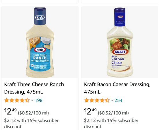 [Amazon.ca] Kraft Three Cheese Ranch or Bacon Caesar Dressing 473ml ...