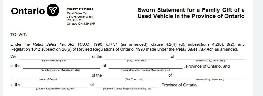Ontario vehicle ownership transfer between family - Page 3 ...