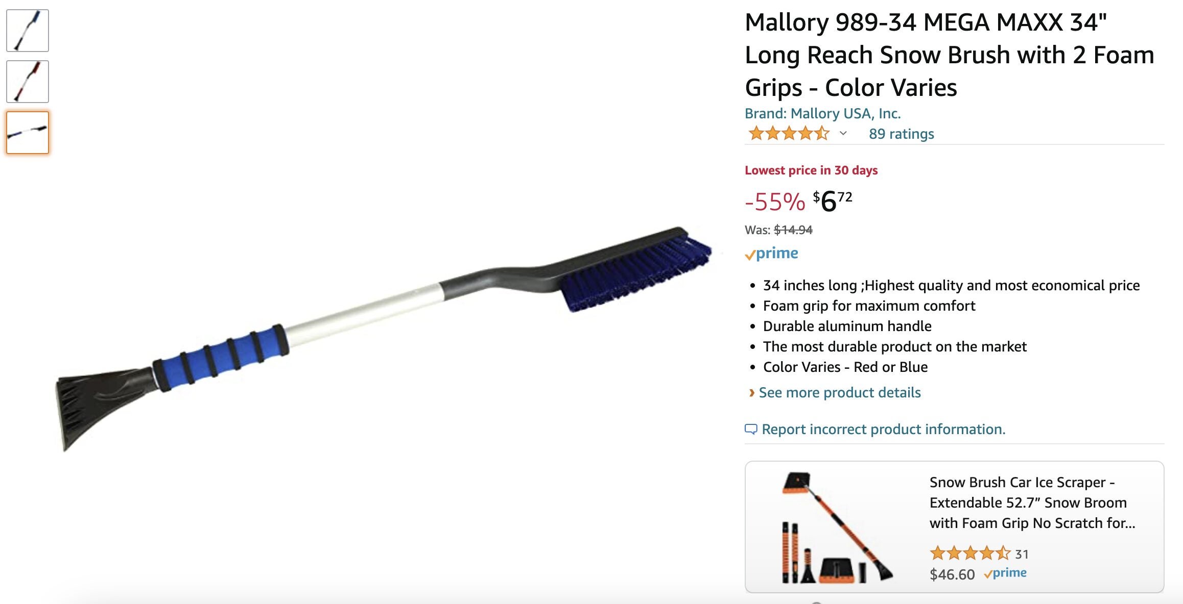 [Amazon.ca] Mallory 989-34 MEGA MAXX 34" Long Reach Snow Brush with 2 ...