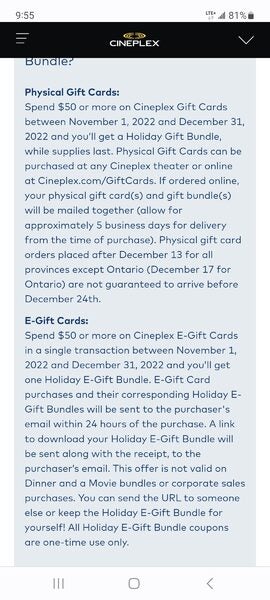 [Cineplex] Spend $50 on Cineplex Gift Cards and Receive a Holiday Gift ...
