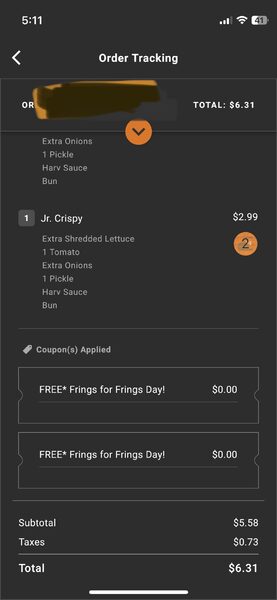 [Harvey's] Free Frings with mobile order >$5 March 31 only ...