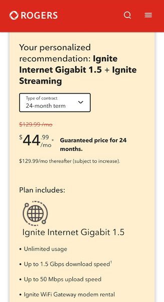 [Rogers] Ignite Internet 1.5 gigabit + Ignite Stream for $29.99 on 24 ...