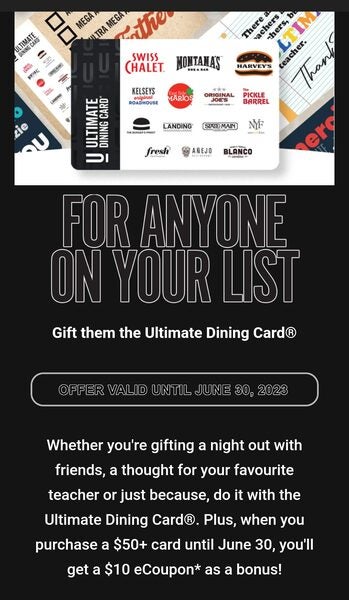[Ultimate Dining GC] Buy a $50 gift card, get a $10 eGift Card ...