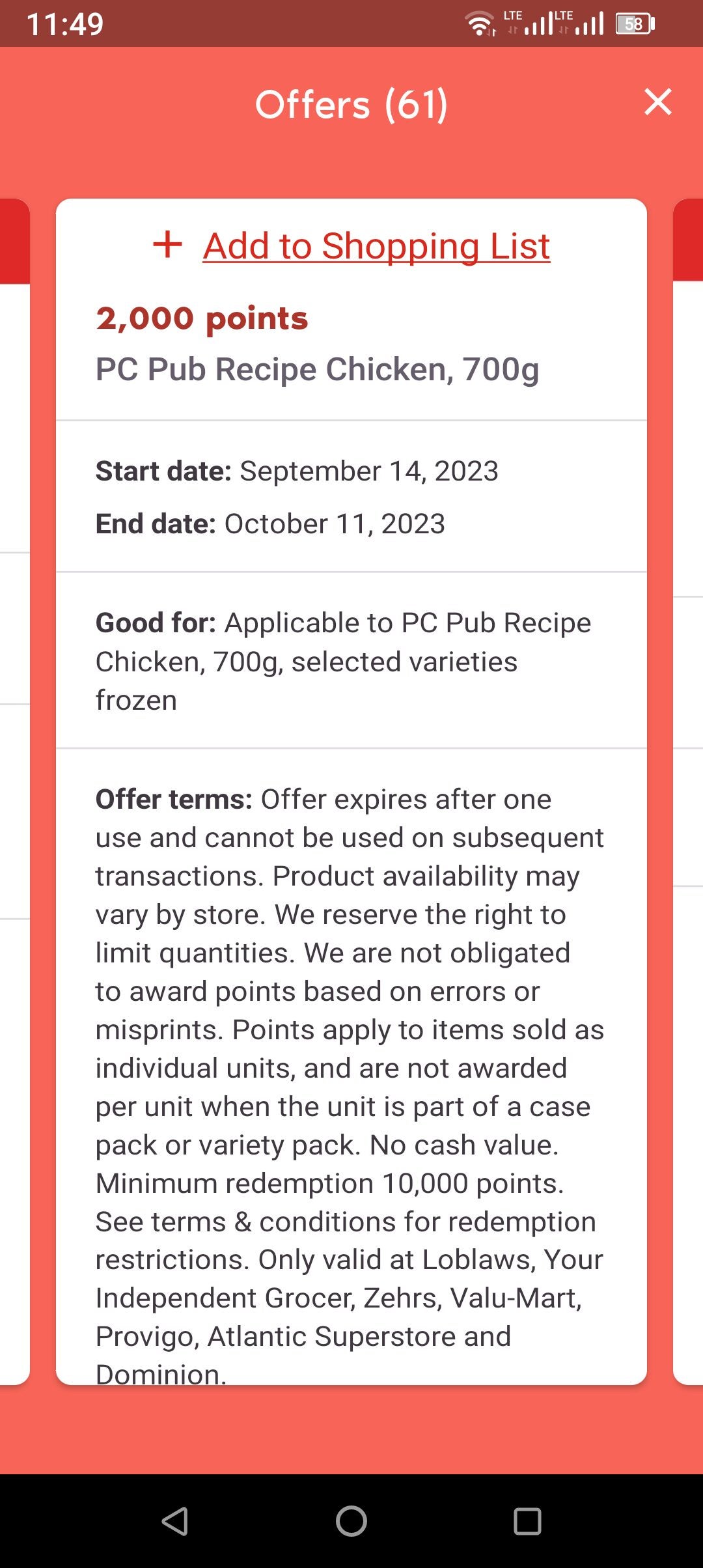 [Loblaws] PC Pub Recipe Chicken 2000 PC points offer, pay $4.99 offer ...