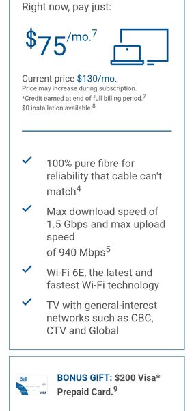 [Bell] [Black Friday] YMMV-Bell Fibe Internet New account with Bonus ...