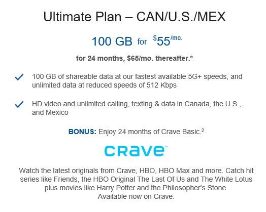 [Bell] Bell EPP Plan - Ultimate Plan - CAN/US/MEX - 100GB / 5G+ for $55 ...