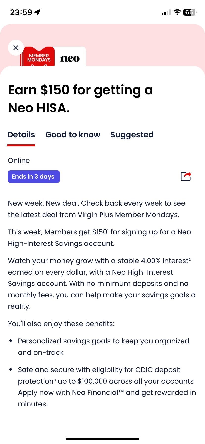 [Neo] DEAD DEAL: Earn $150 instantly for getting a Neo HISA/Neo Money ...