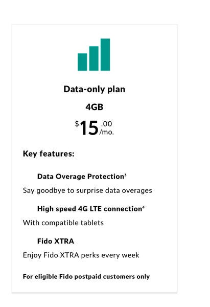 [Fido] [Fido] 4GB LTE Data Plan $15, BYOD, no contract, + tablet with 2 ...