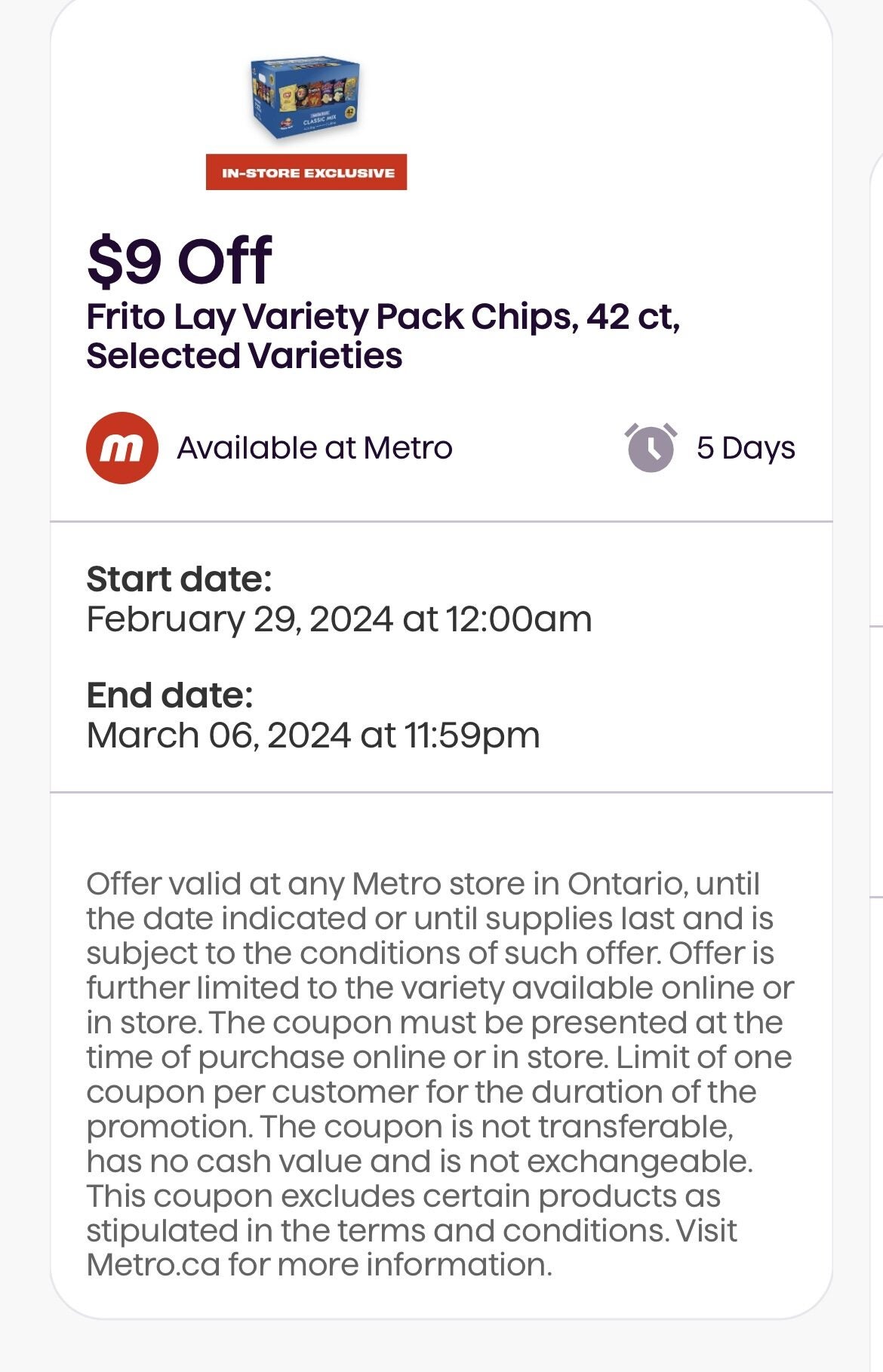 [Metro] ONTARIO ONLY $13.99 Frito Lay Variety Pack 42 count ...