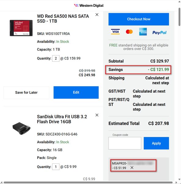 [Western Digital] WD Spring Sale w Stacking 20% Off Codes (All Drives ...