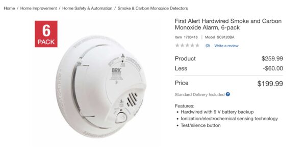 [Costco] First Alert Hardwired Smoke and Carbon Monoxide Alarm, 6-pack ...