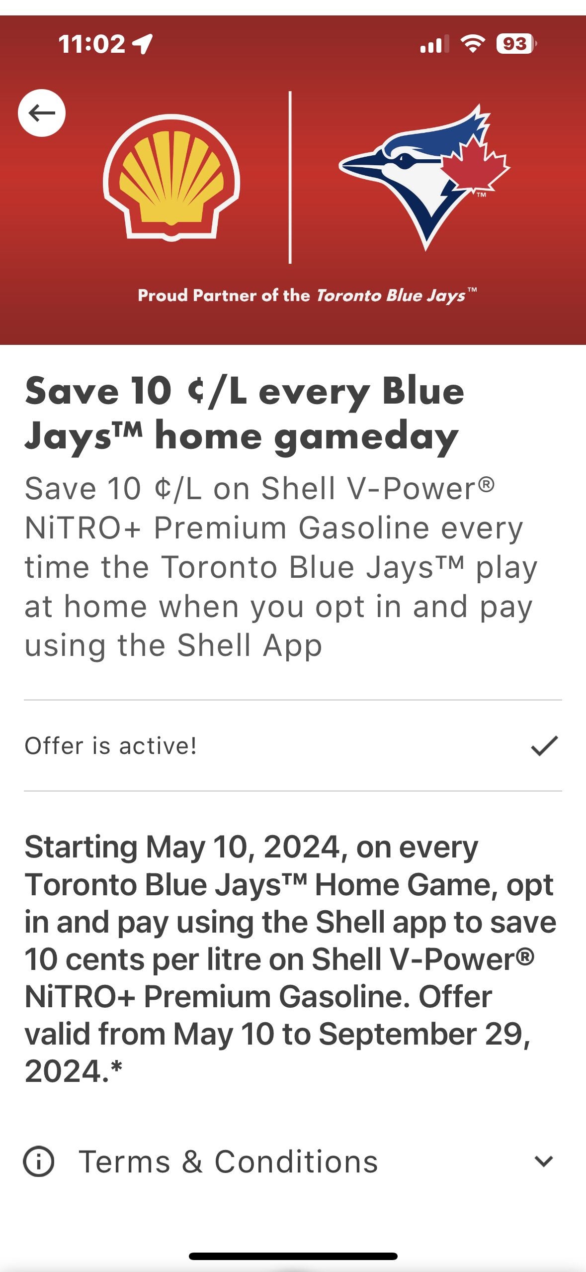 [Shell] Save 10 cents/L every Blue Jays home gameday on Shell V-Power ...