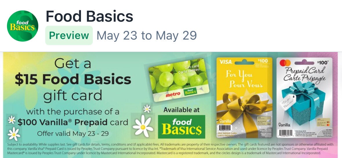 [Metro] [Food Basics] Get a $15 Metro Gift Card w/ Purchase of $100 ...