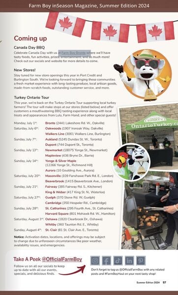 [Farm Boy] Turkey Ontario tour select dates and locations in July ...