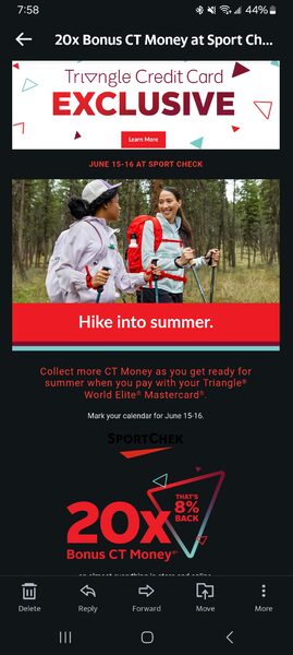 [Sport Chek] Triangle WE CC-holder Exclusive: Get 20x (8%) CT Money No ...