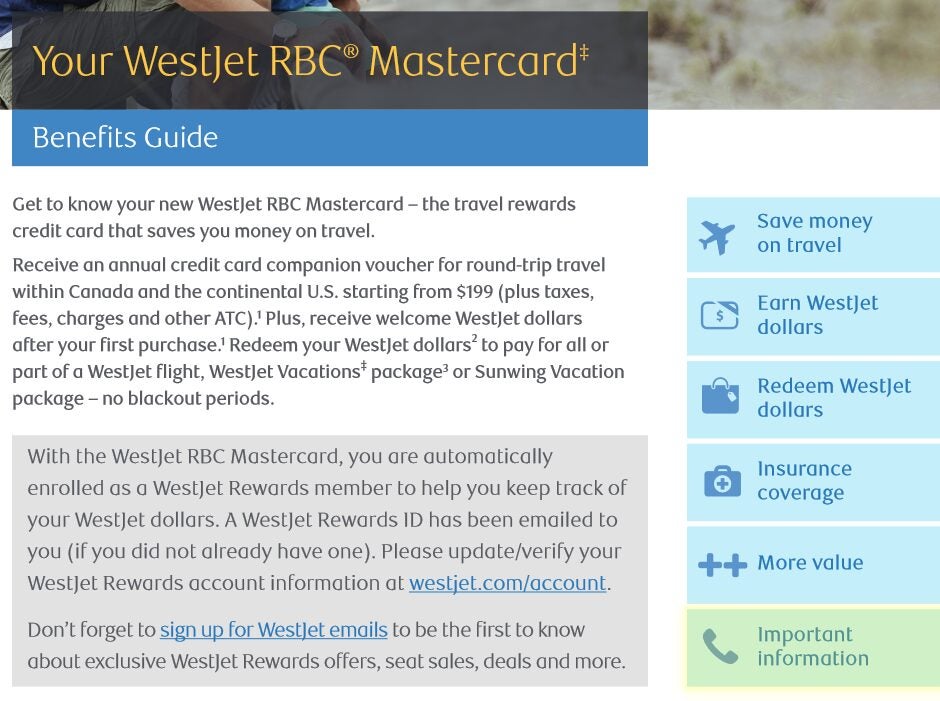 Westjet RBC Mastercard linking to existing Westjet account ...