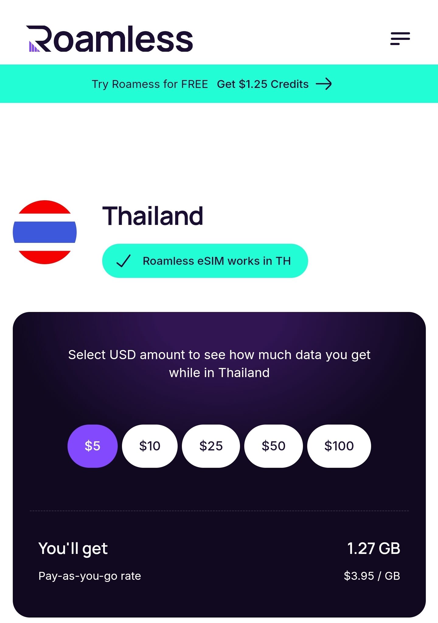 [roamless.com] Roamless eSIM free USD3.75 with code GRE24 (YMMV) or USD5.00 with code NEWBIE ...