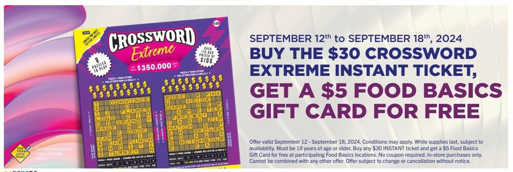 [Food Basics, OLG] Buy $30 Crossword Extreme ticket, get FREE $5 Food ...