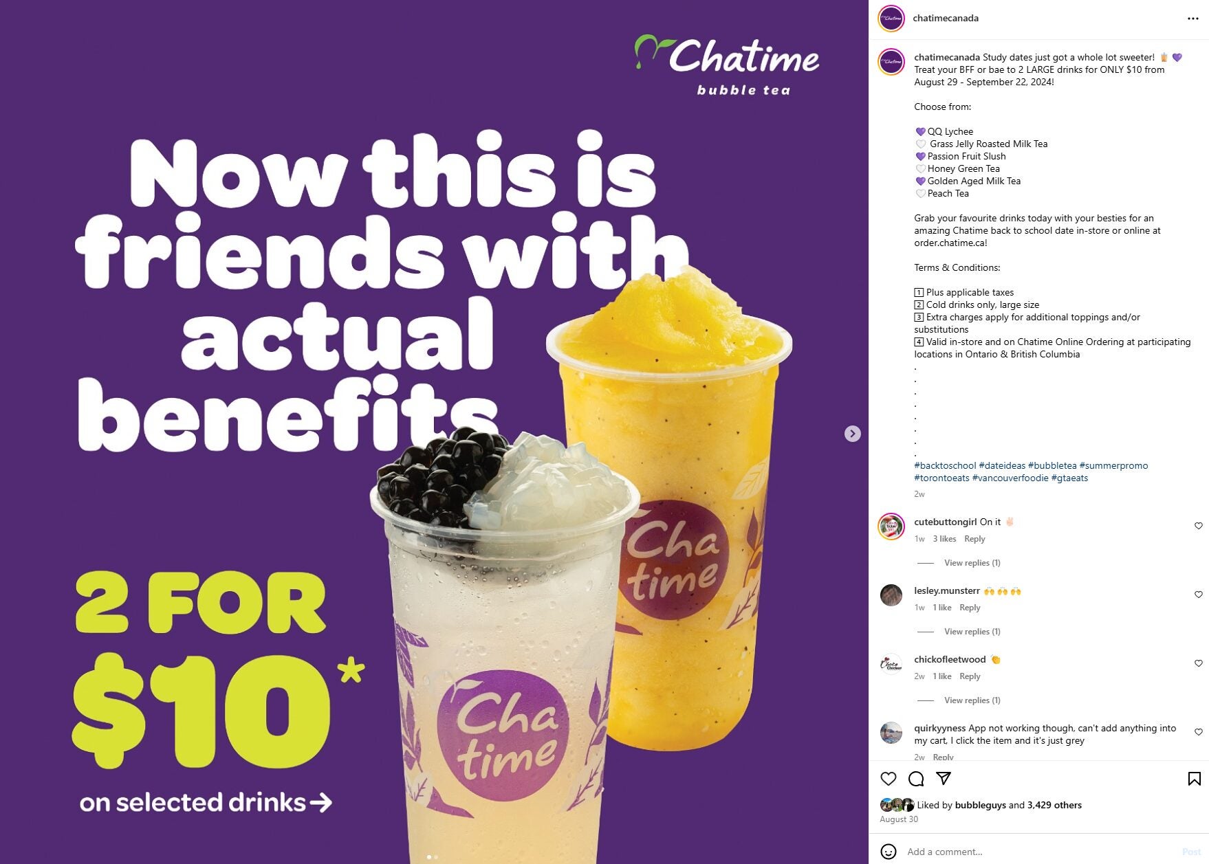 [Chatime] Back to School 2 Large for $10 (select drinks only ...