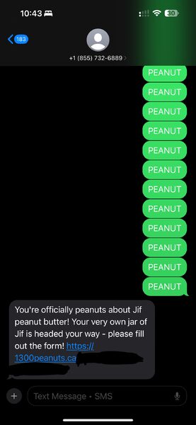 Free Jar of Jif 1 kg Creamy Peanut Butter after sending 1,300 text ...