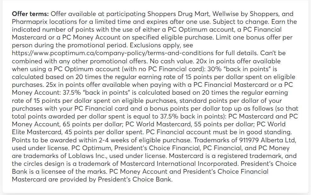 [PC Optimum] Get 20x points with $90+ spend; Get 25x points with PC ...