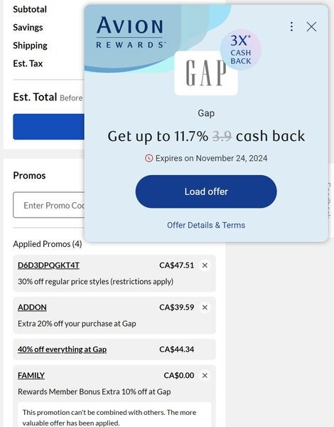 [Gap] 40% + 20% + 30% (New Signup Code) + 11.7% (RBC AVION) on almost ...