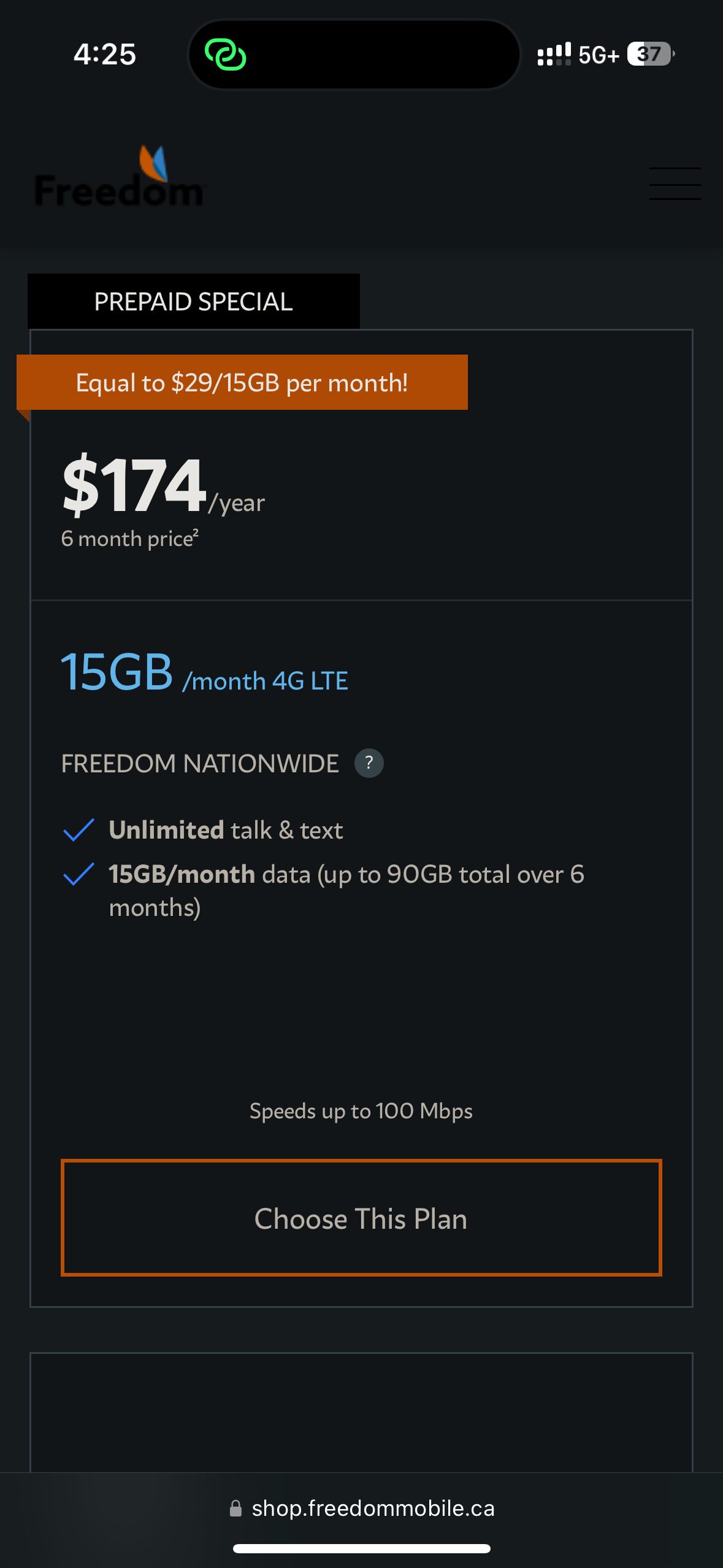 [Freedom Mobile] $174/yr ($29/15G a month) 4G LTE Prepaid Special ...