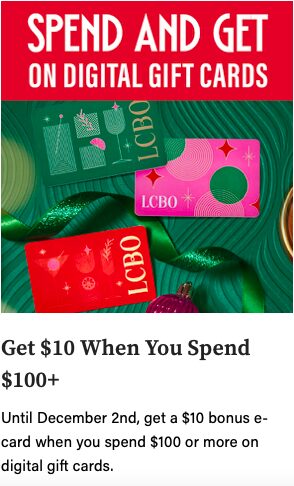 [LCBO] Spend $100 on digital gift cards and get a $10 bonus card ...