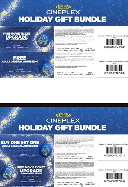 [Cineplex] Free 2 Cineplex Movie upgrades (including VIP) with purchase ...