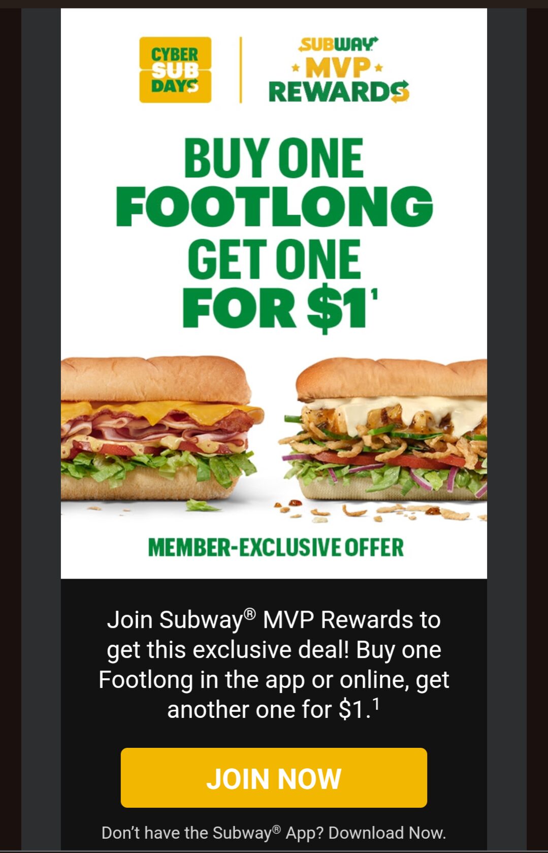 [Subway] Subway - Buy a Footlong, get another for $1 [app/online orders ...