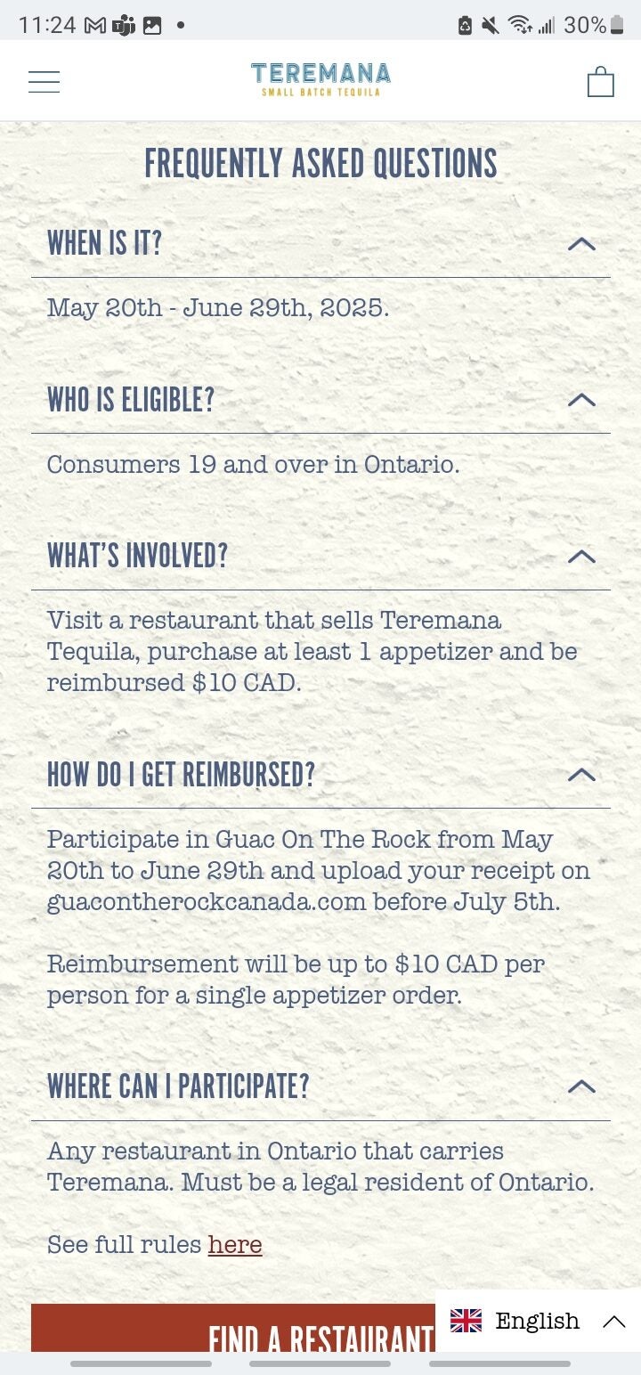 [Various] Ontario - $10 back from The Rock when you order one appetizer ...