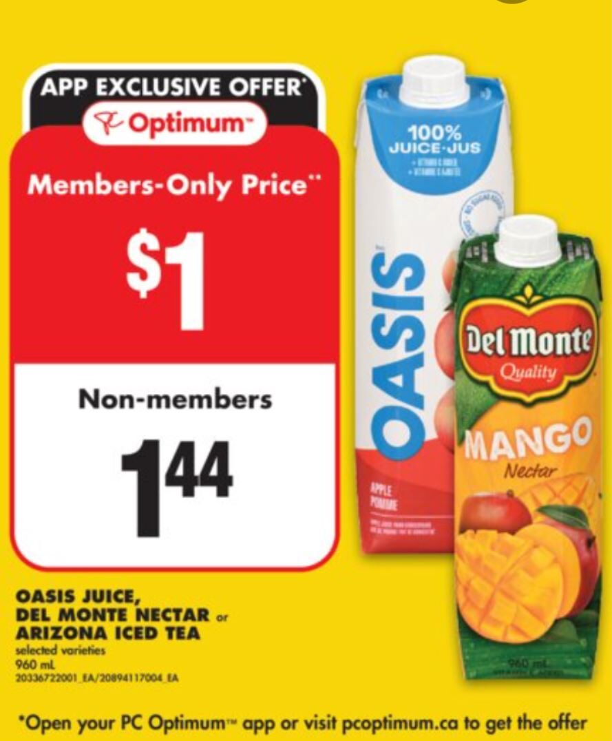 [No Frills] [EAST] [WEST] Oasis Juice, Del Monte Nectar, or Arizona Ice ...