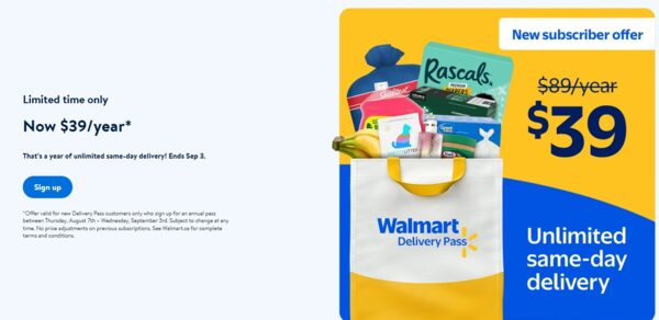 [Walmart] Walmart Annual Delivery Pass $39 (instead of $89 ...