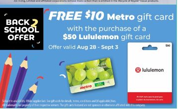 [Metro] $10 Bonus Metro Card with $50 Lululemon gift card ...