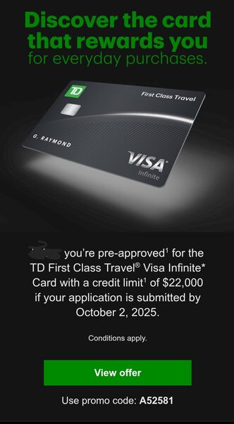 [TD Bank] TD First Class Travel Visa Infinite Card - 165K TD Rewards ...