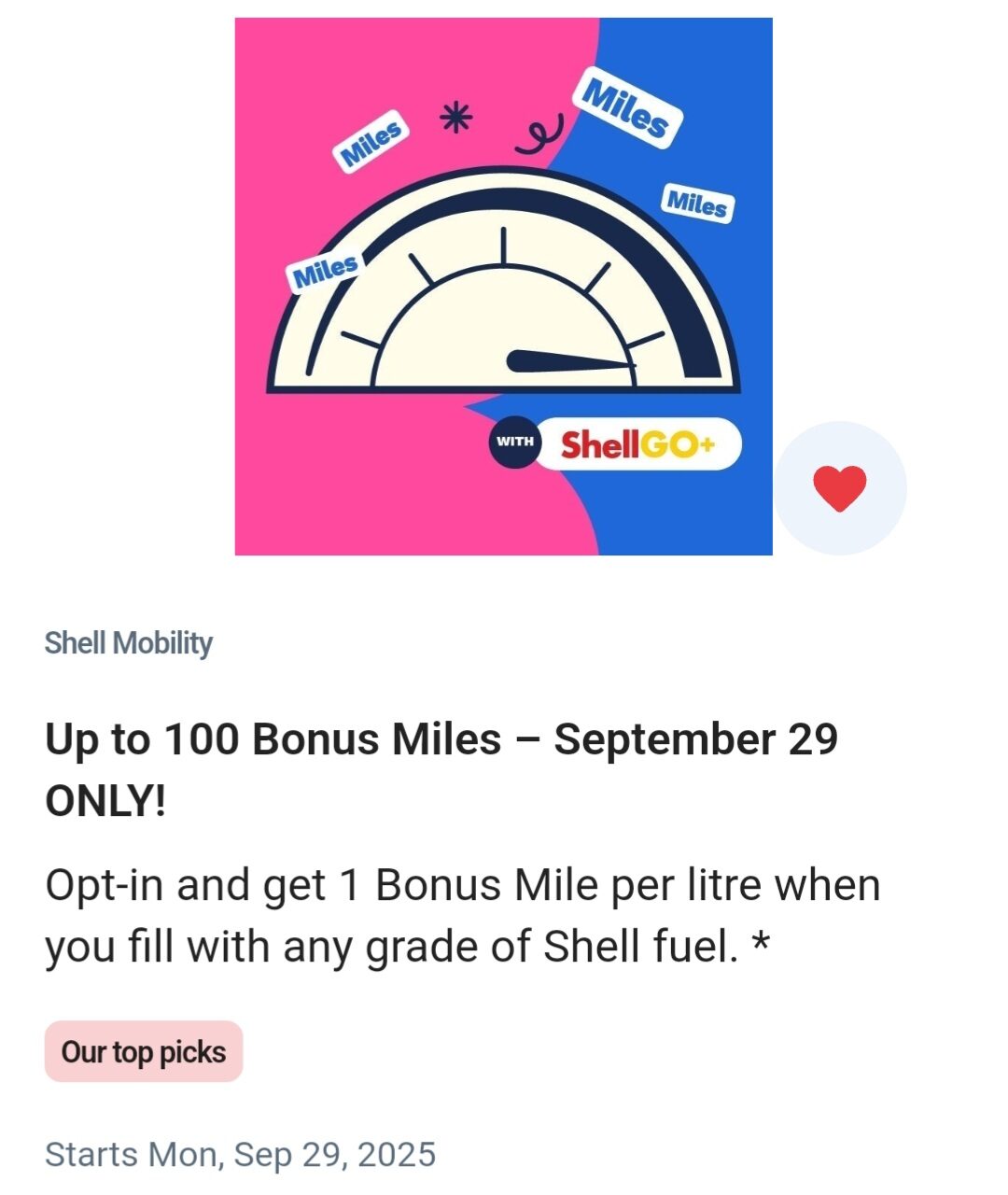 [Air Miles] Air Miles/Shell Sept 29: up to 100 Bonus Miles (1 Mile per ...