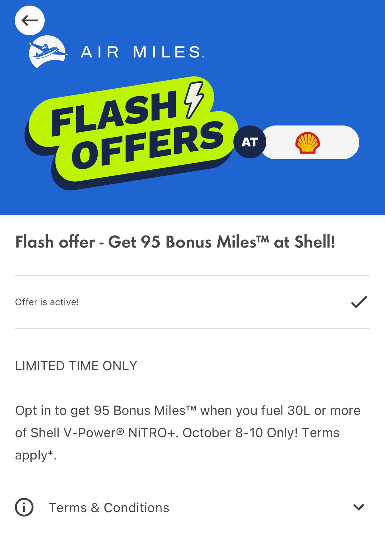 [Shell] Shell App Flash Offer - 95 Bonus Miles (8-10 Oct ...
