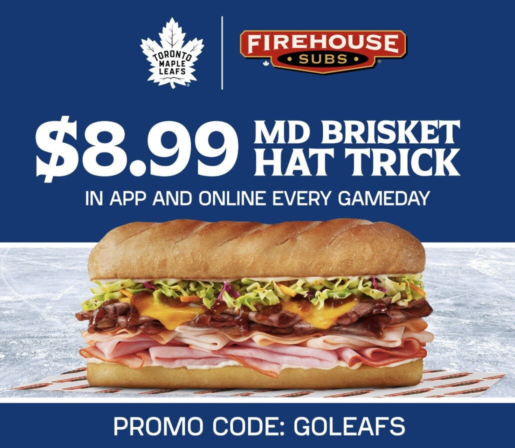 [Firehouse Subs] Leafs game day = $8.99 Brisket Hat Trick ...