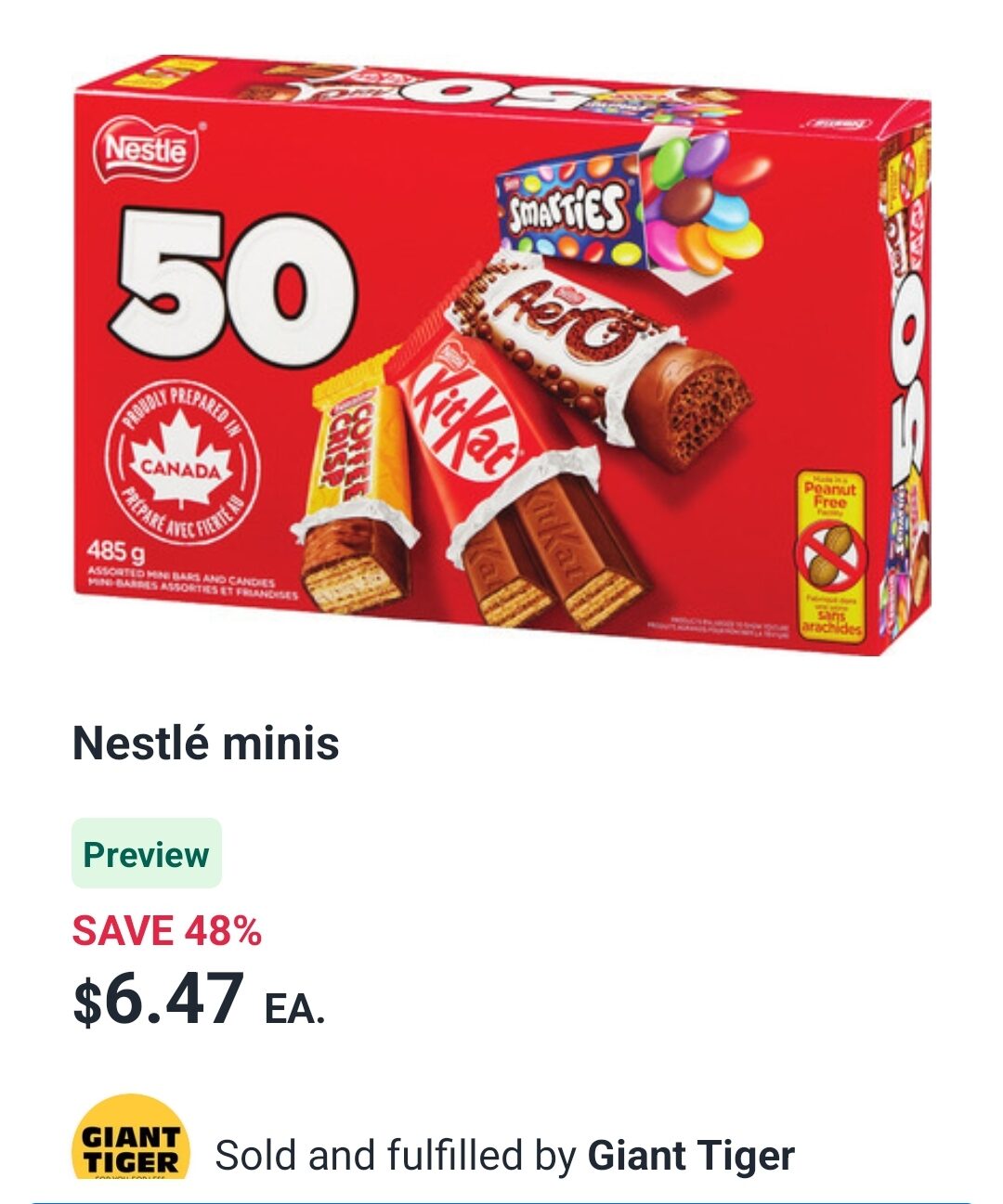 [Giant Tiger] Nestle Assorted Mini Bars 50pk. - 686g $6.47 ...