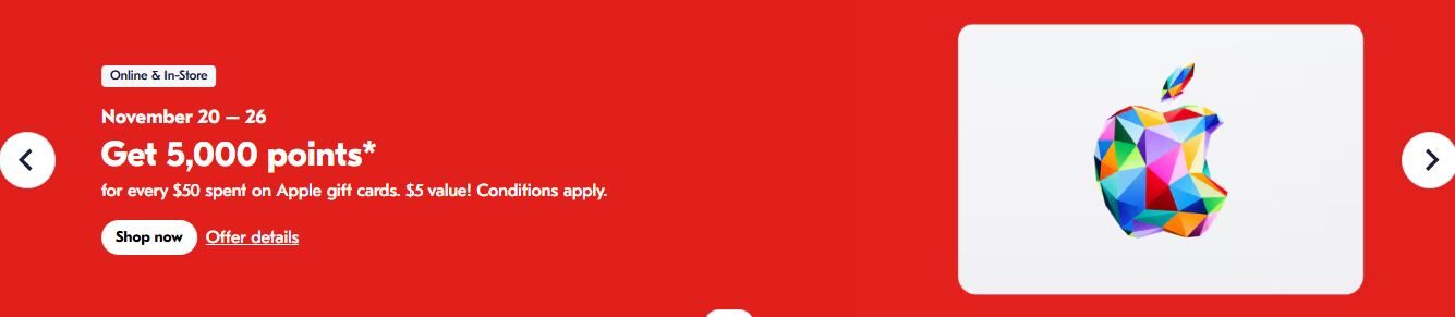 [PC Optimum] 5000 PCO points for every $50 spent on Apple Gift Cards ...